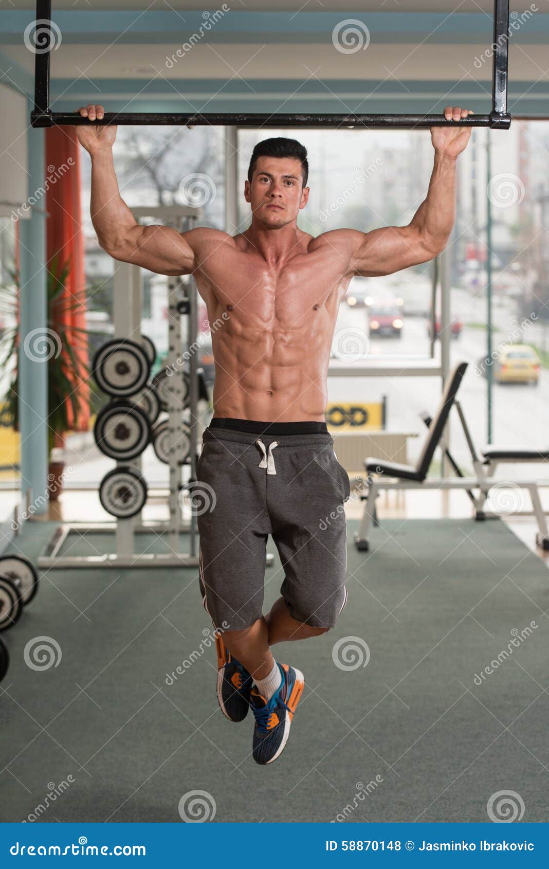 Bodybuilder Doing Pull Ups Best Back Exercises Stock Photo - Image of ...