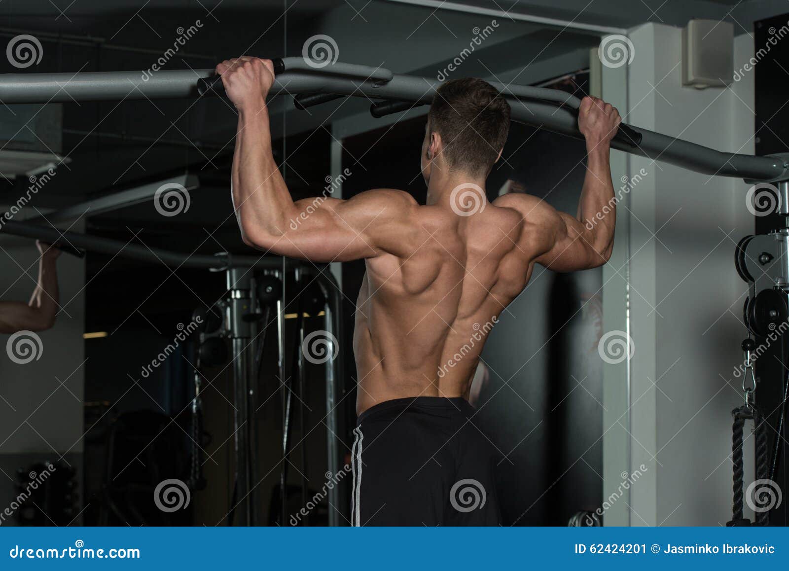 Bodybuilder Doing Pull Ups Best Back Exercises Stock Image - Image of ...