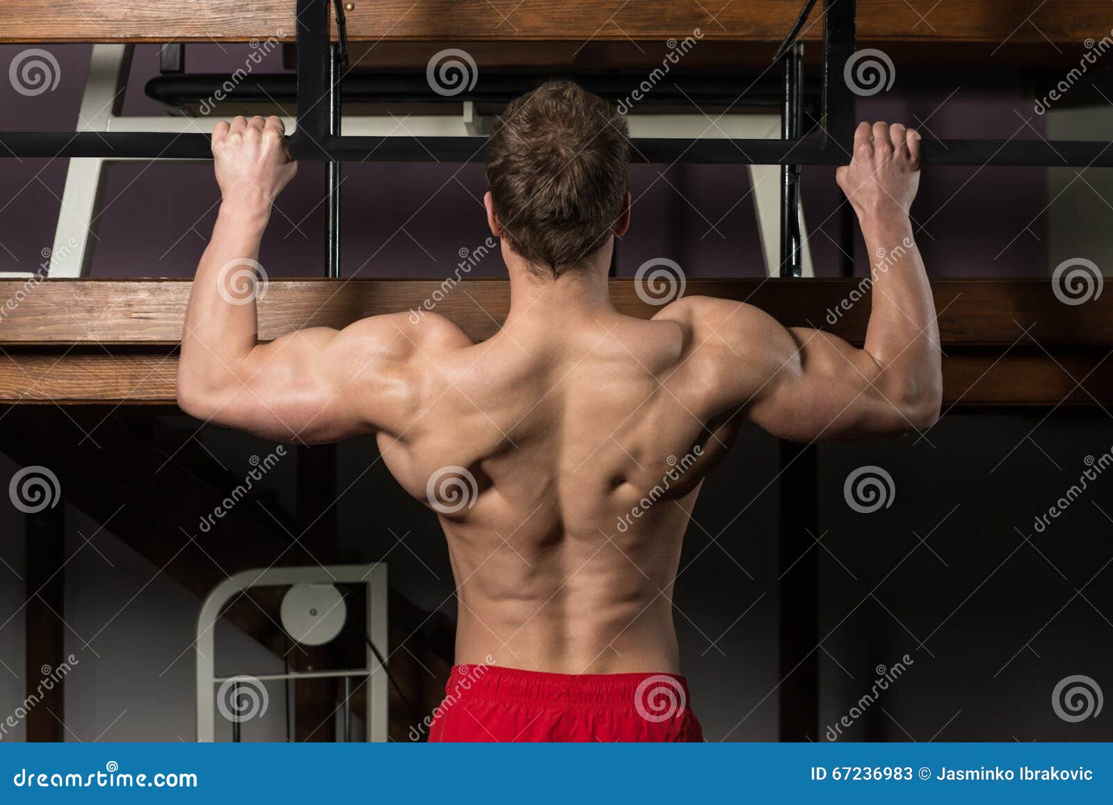 Bodybuilder Doing Pull Ups Best Back Exercises Stock Image - Image of ...