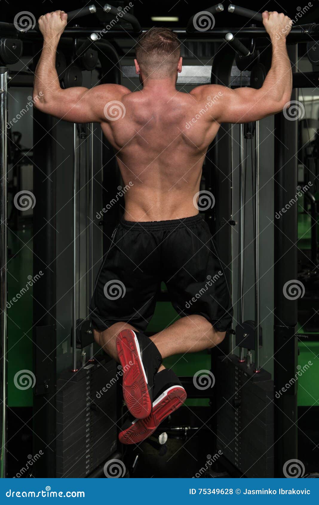 Bodybuilder Doing Pull Ups Best Back Exercises Stock Photo - Image of ...