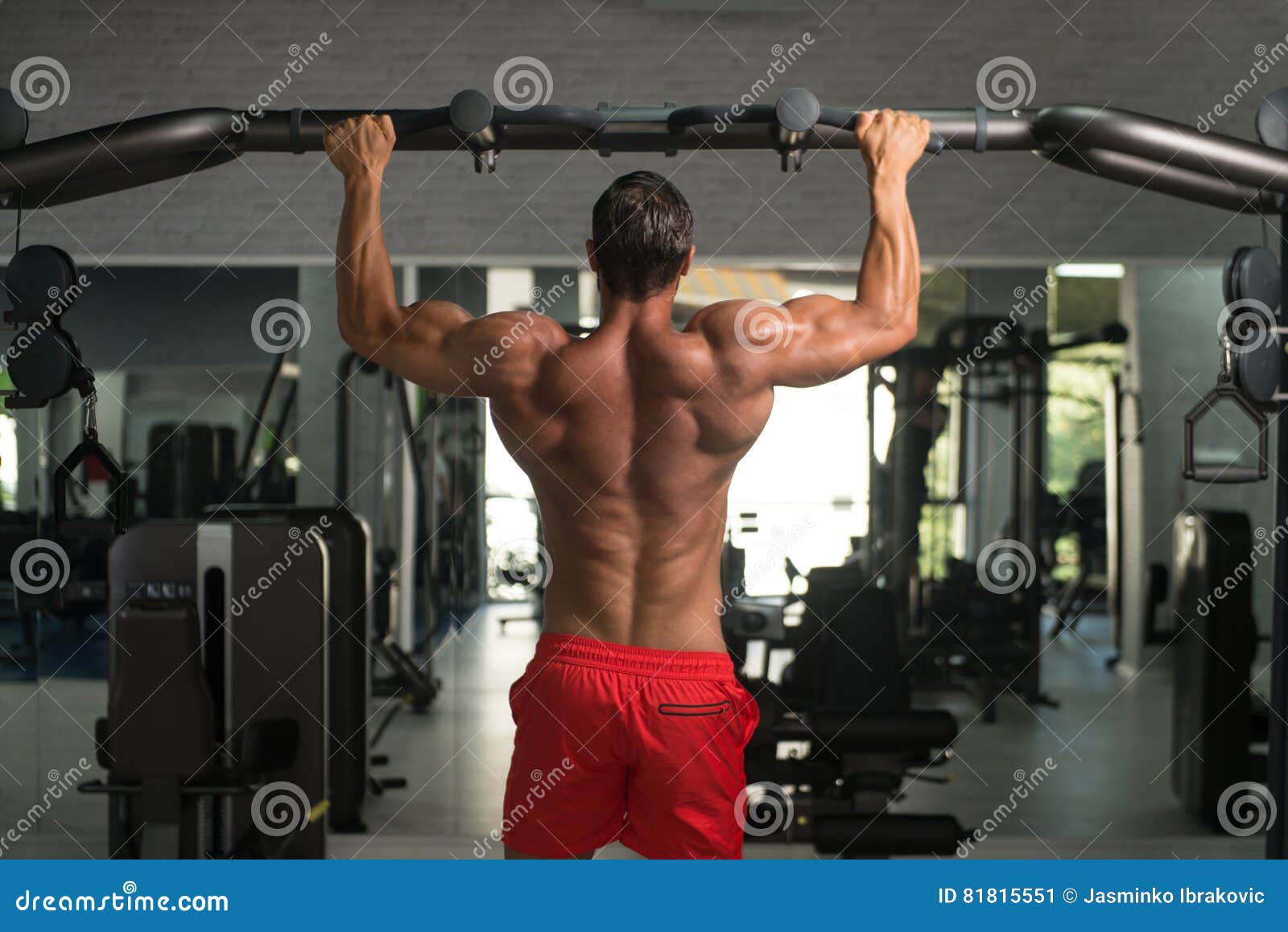 Bodybuilder Doing Pull Ups Best Back Exercises Stock Image - Image of ...