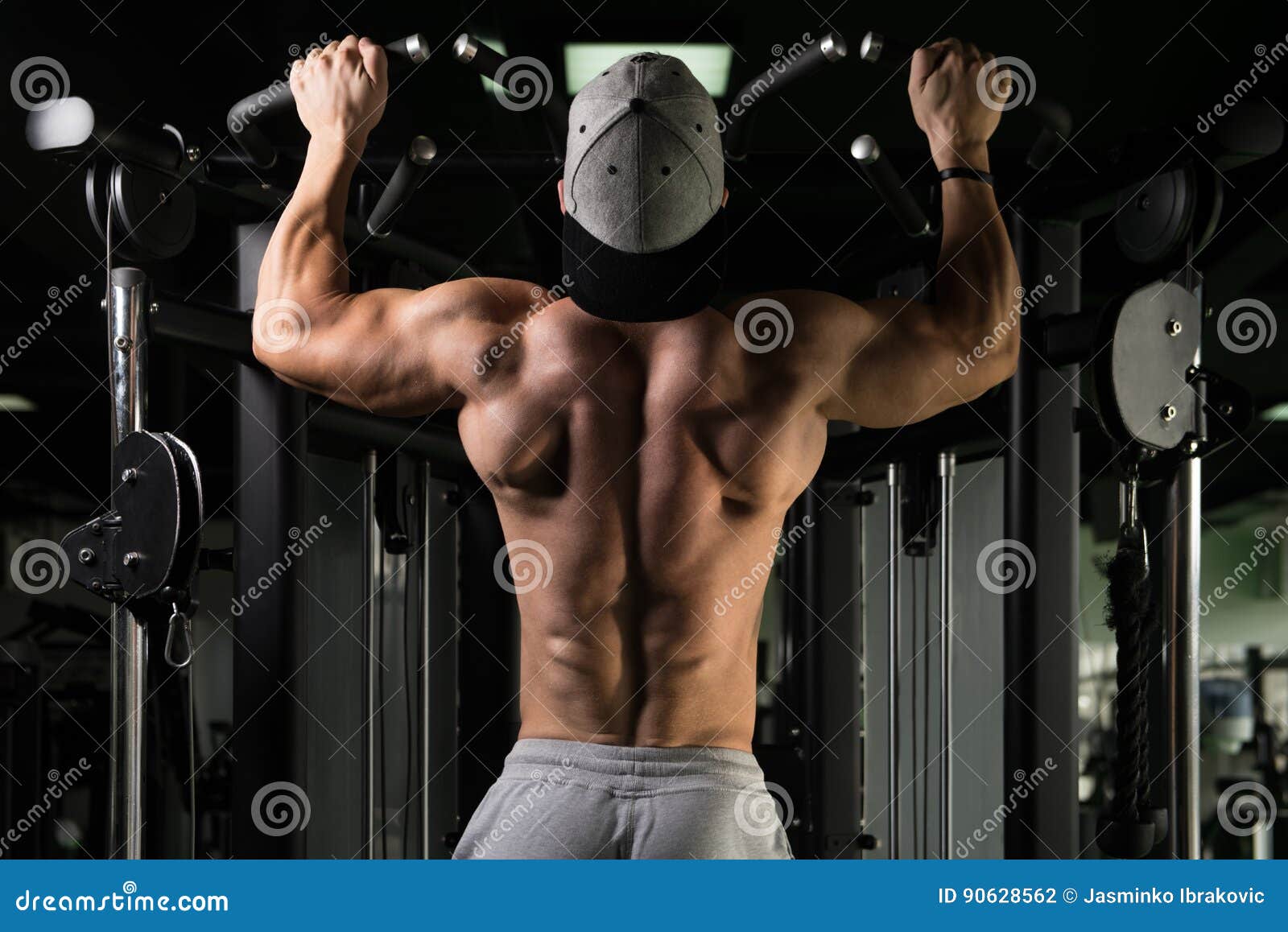 Bodybuilder Doing Pull Ups Best Back Exercises Stock Photo - Image of ...