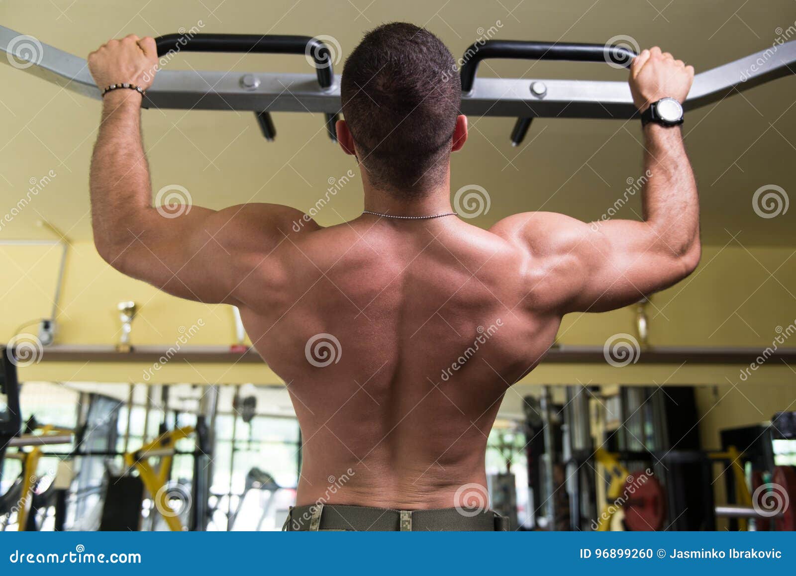 Bodybuilder Doing Pull Ups Best Back Exercises Stock Photo - Image of ...
