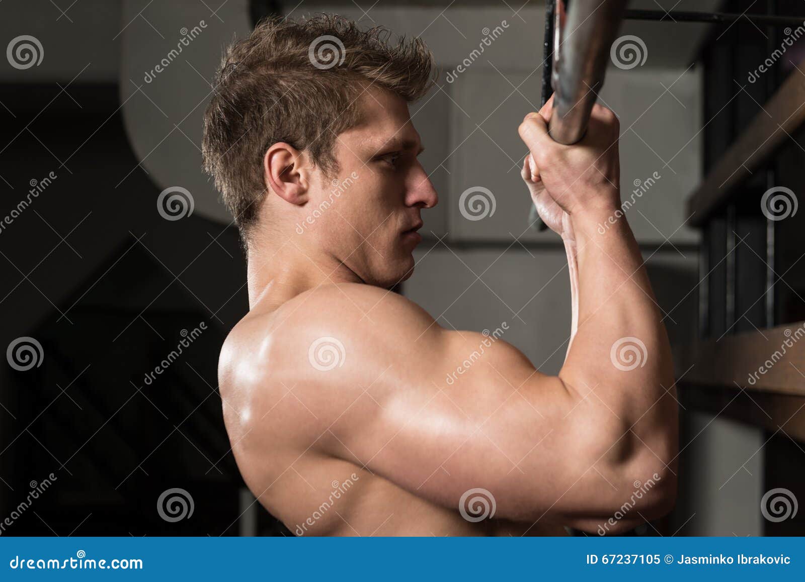 Bodybuilder Doing Pull Ups Exercises for Biceps Stock Image - Image of ...