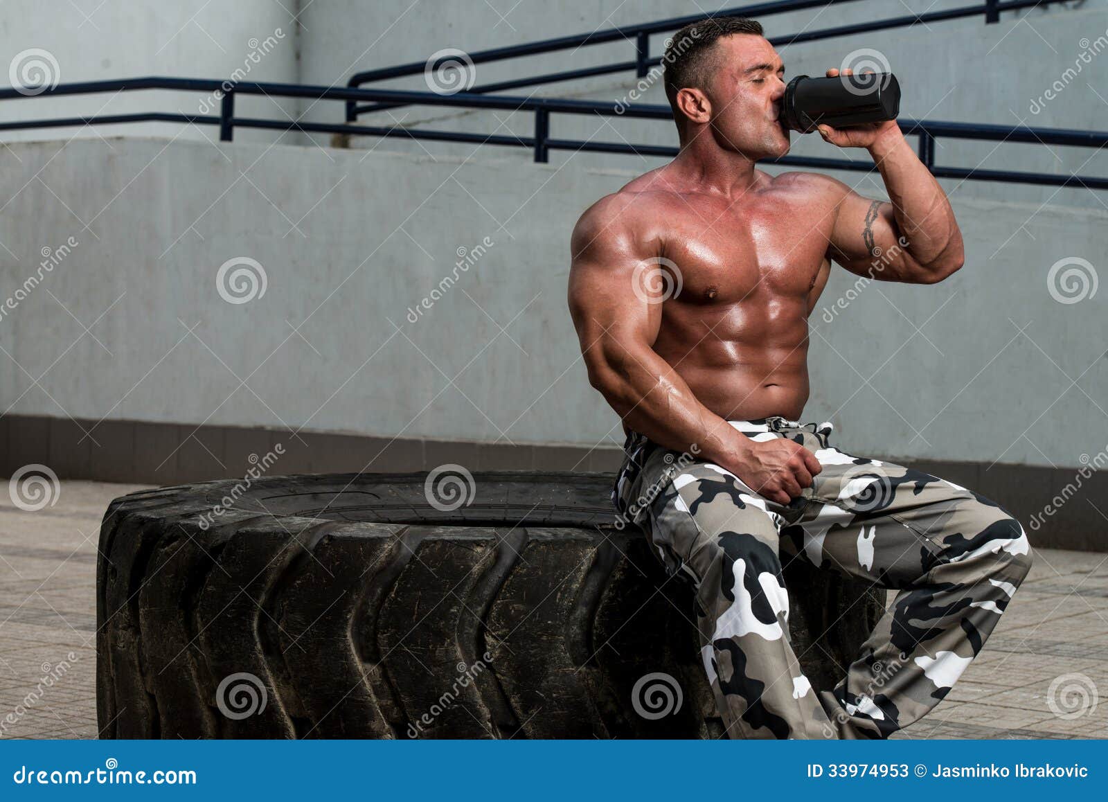 Bodybuilder Drinking stock image. Image of dieting, pants - 33974953
