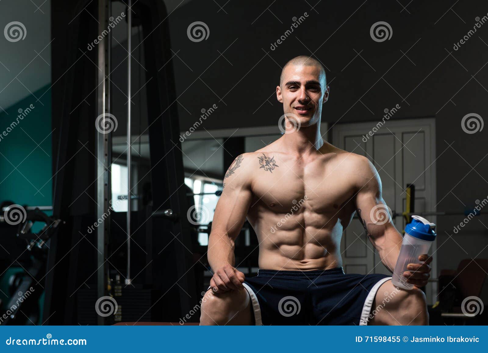 Bodybuilder Drinking Water from Shaker Stock Image - Image of dumbbell ...