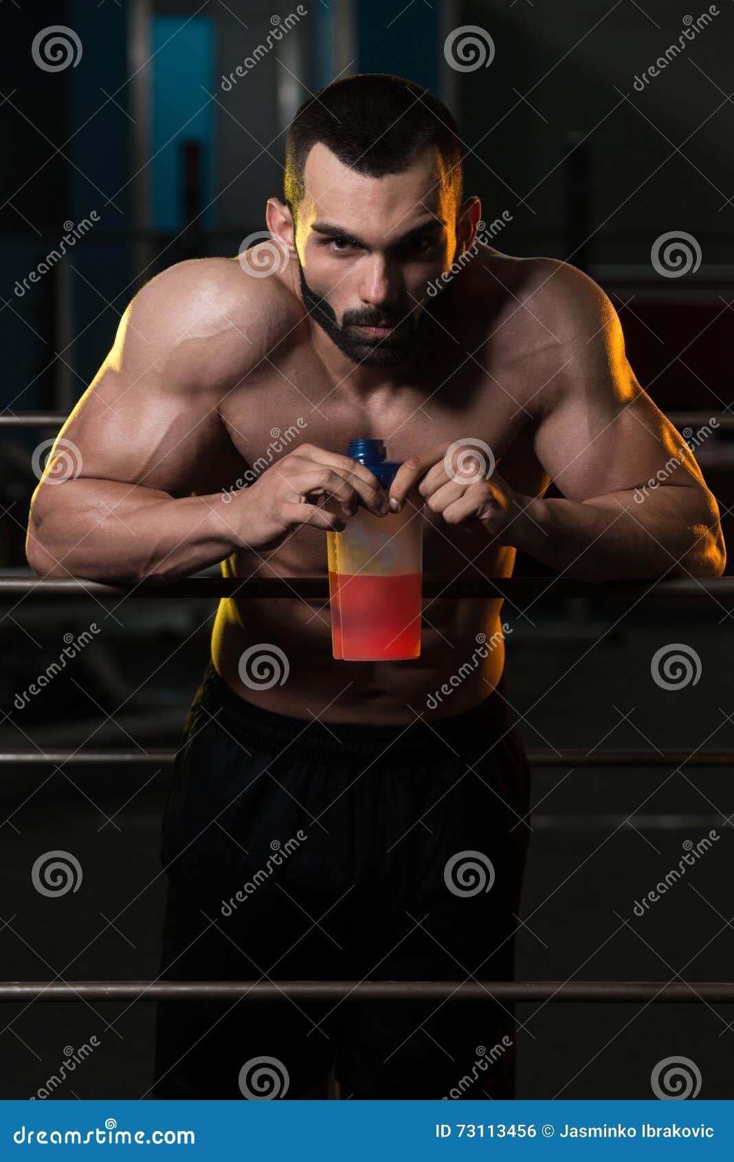 Bodybuilder Drinking Water from Shaker Stock Photo - Image of muscle ...