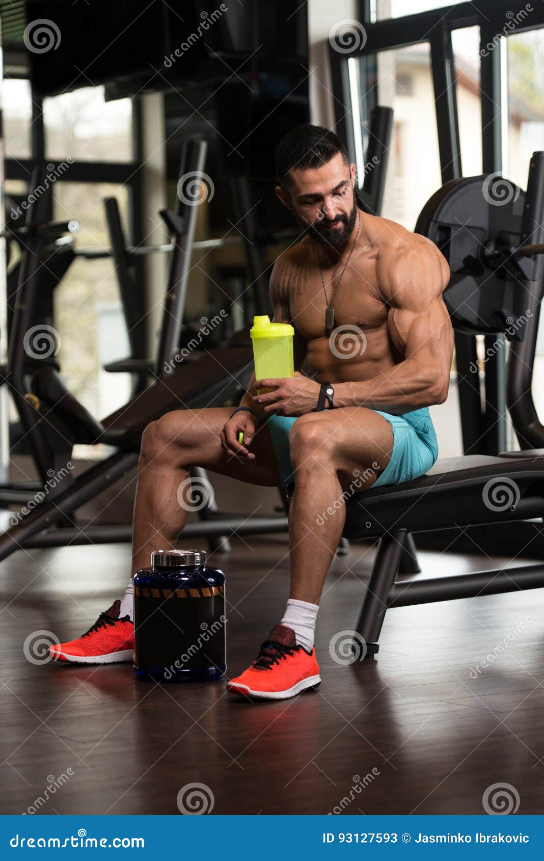 Bodybuilder Drinking Water from Shaker Stock Image - Image of body ...