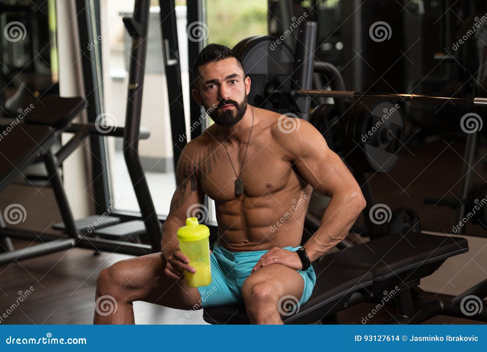 Bodybuilder Drinking Water from Shaker Stock Photo - Image of ...