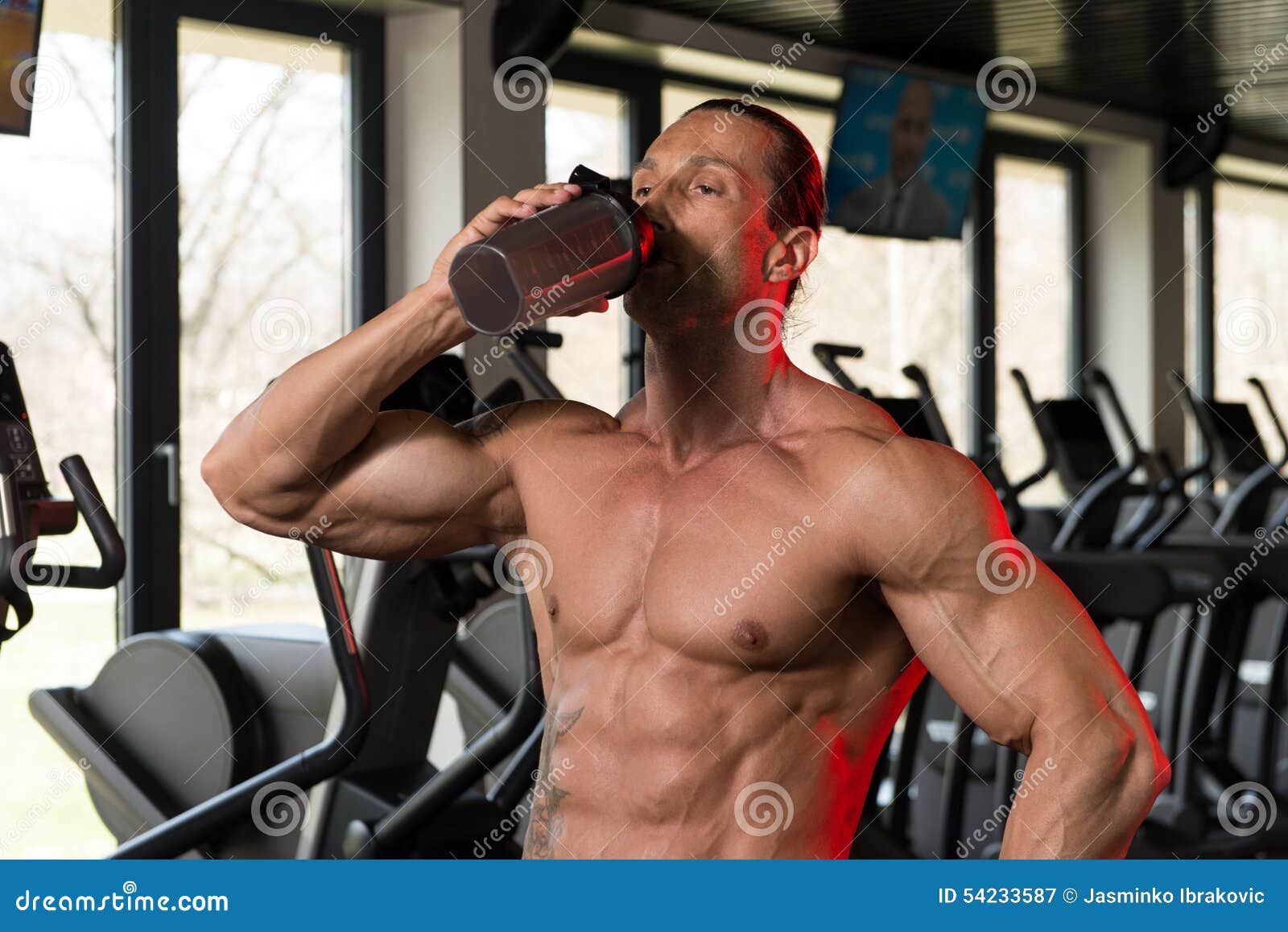 Bodybuilder Drinking Water from Shaker Stock Image - Image of healthy ...