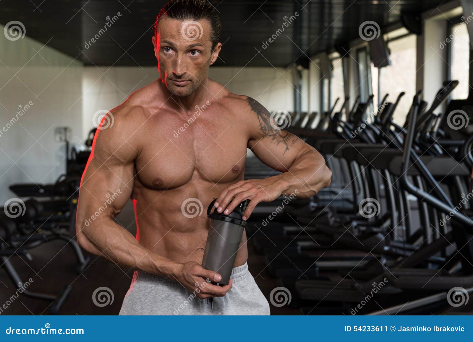 Bodybuilder Drinking Water from Shaker Stock Image - Image of muscular ...