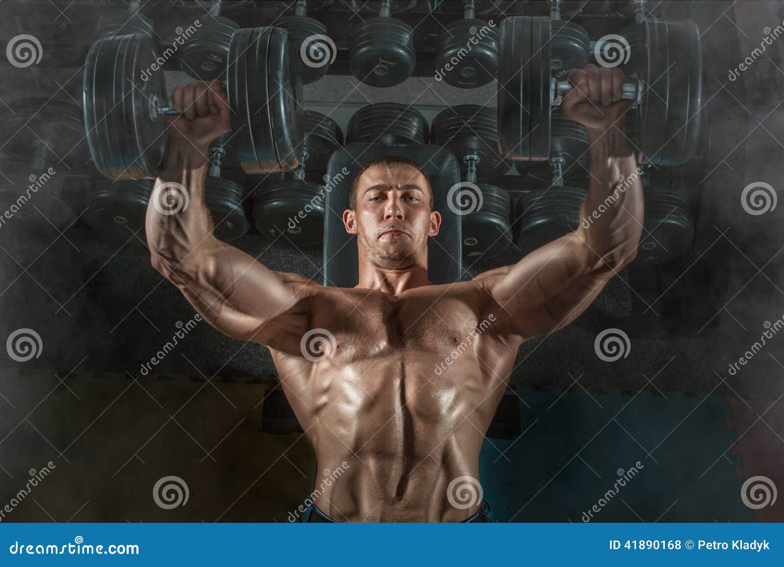 Bodybuilder Dumbbell Presses Stock Photo - Image of pectorals, heavy ...