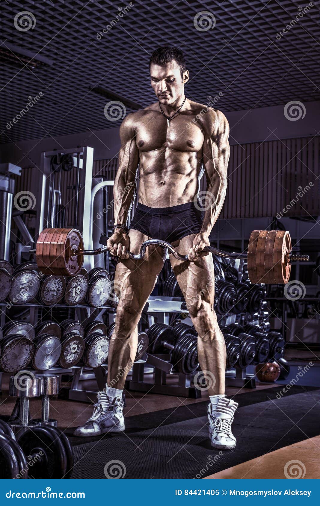 Bodybuilder Execute Exercise In Gym Stock Image | CartoonDealer.com ...