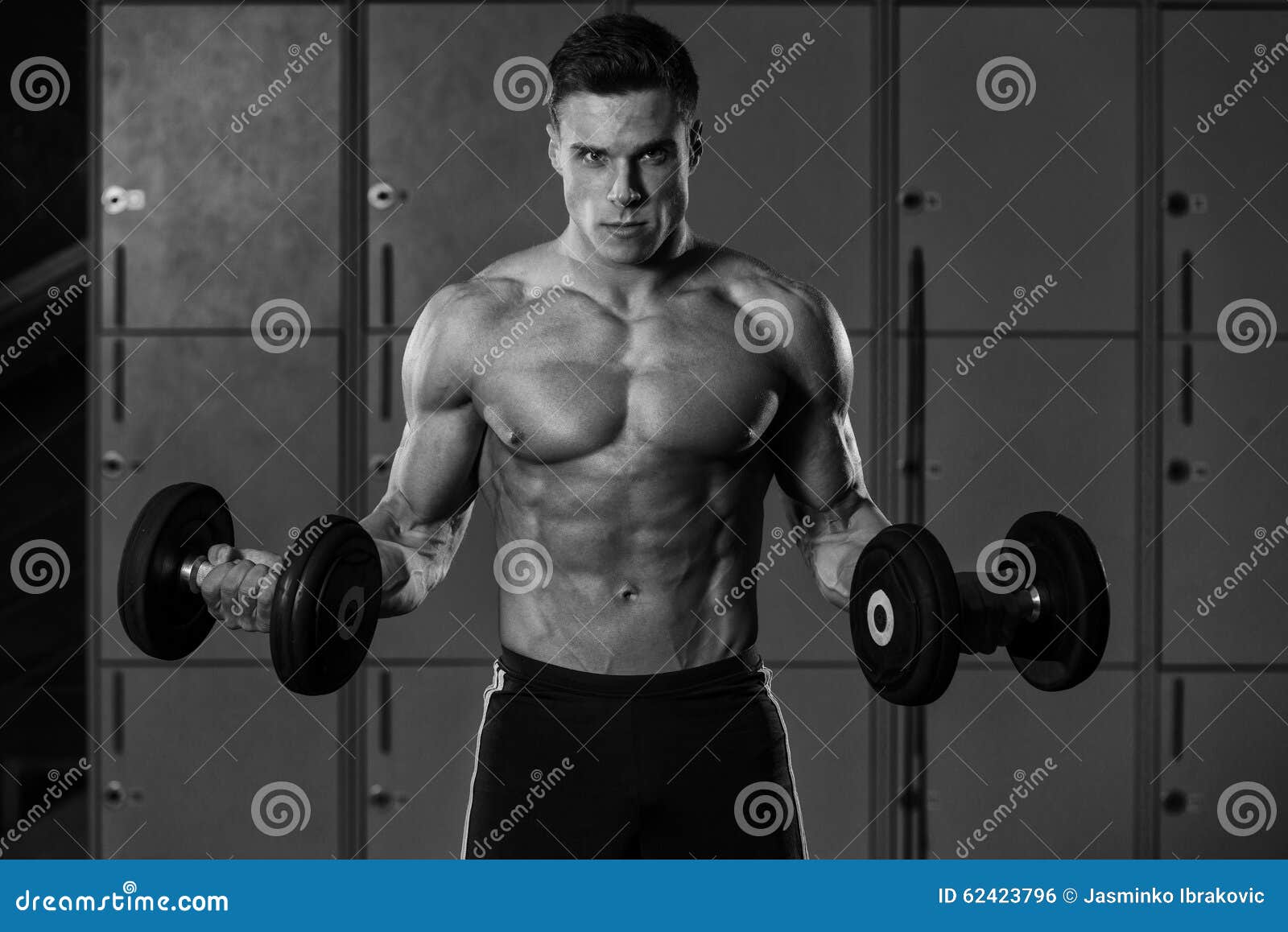 Bodybuilder Exercise with Dumbbells Stock Photo - Image of model ...