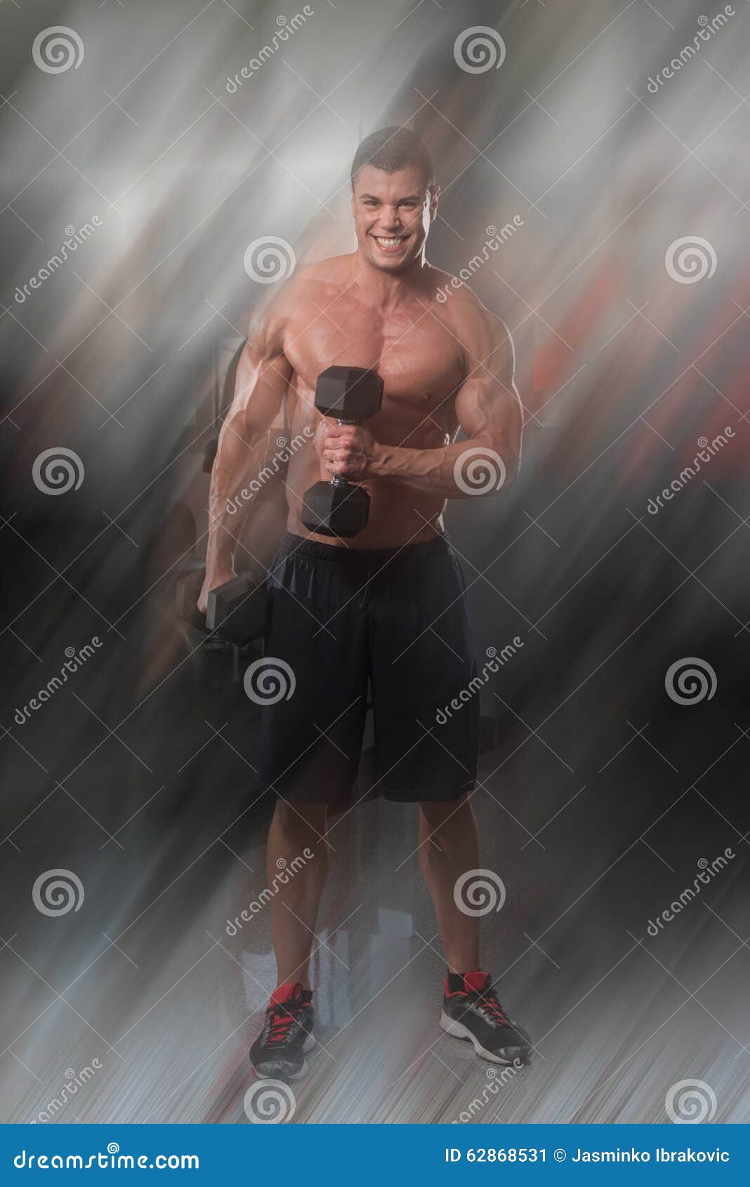 Bodybuilder Exercise with Dumbbells Stock Image - Image of dumbbells ...
