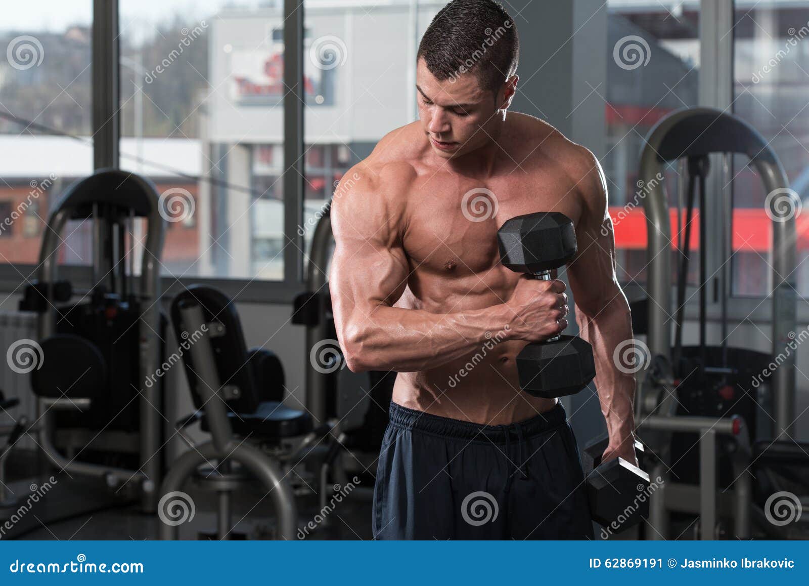 Bodybuilder Exercise with Dumbbells Stock Image - Image of biceps ...