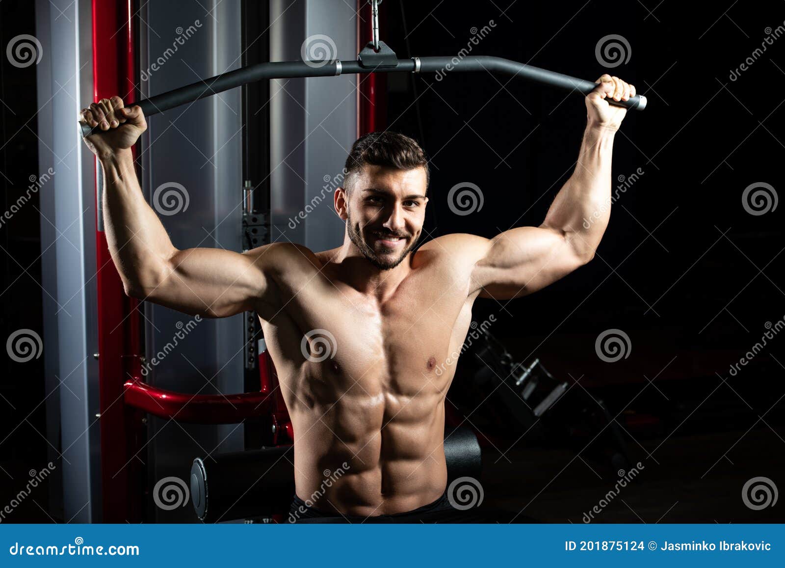 Bodybuilder Exercising Back in Gym Stock Photo - Image of lifestyle ...