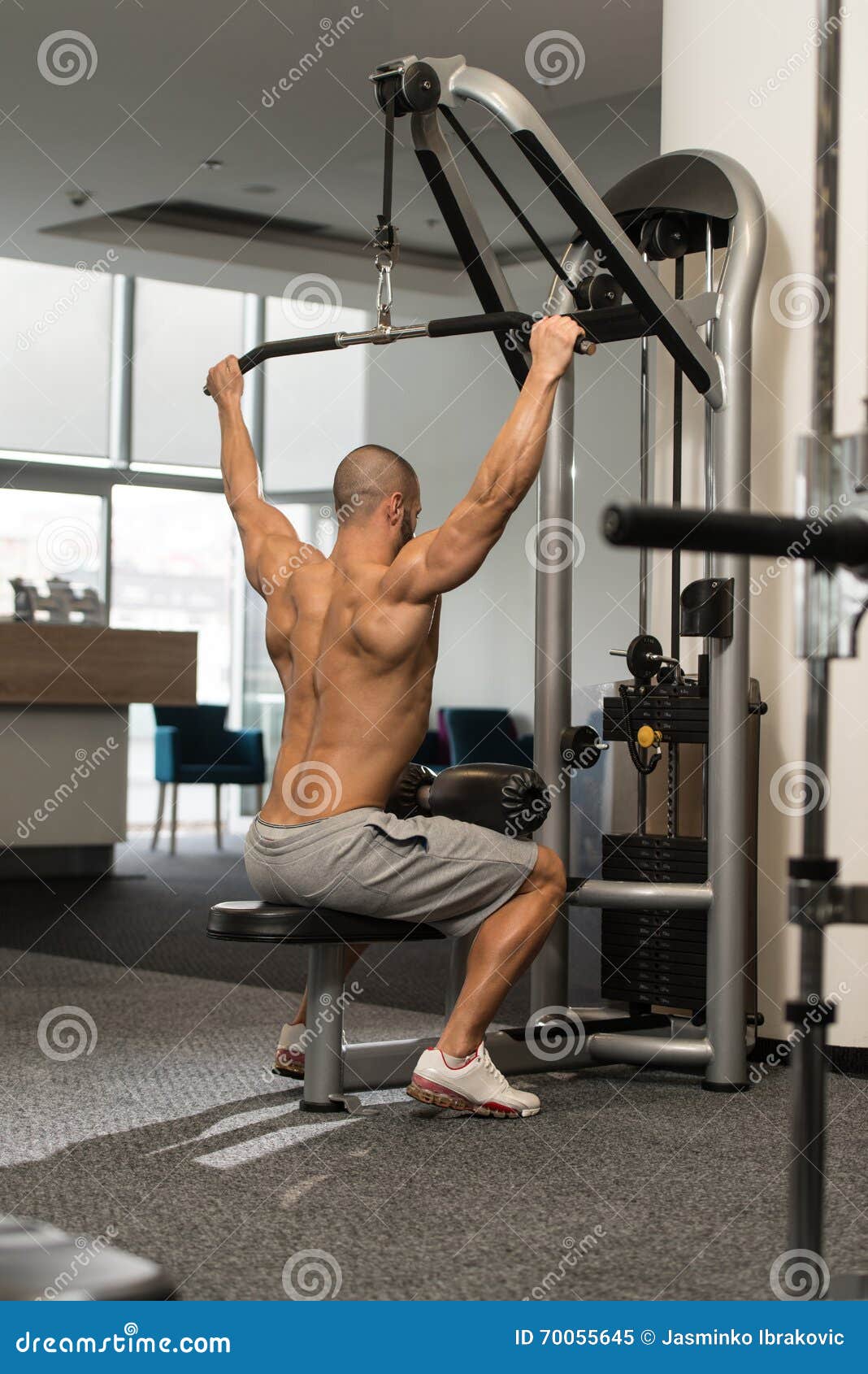 Bodybuilder Exercising Back on Machine Stock Image - Image of human ...