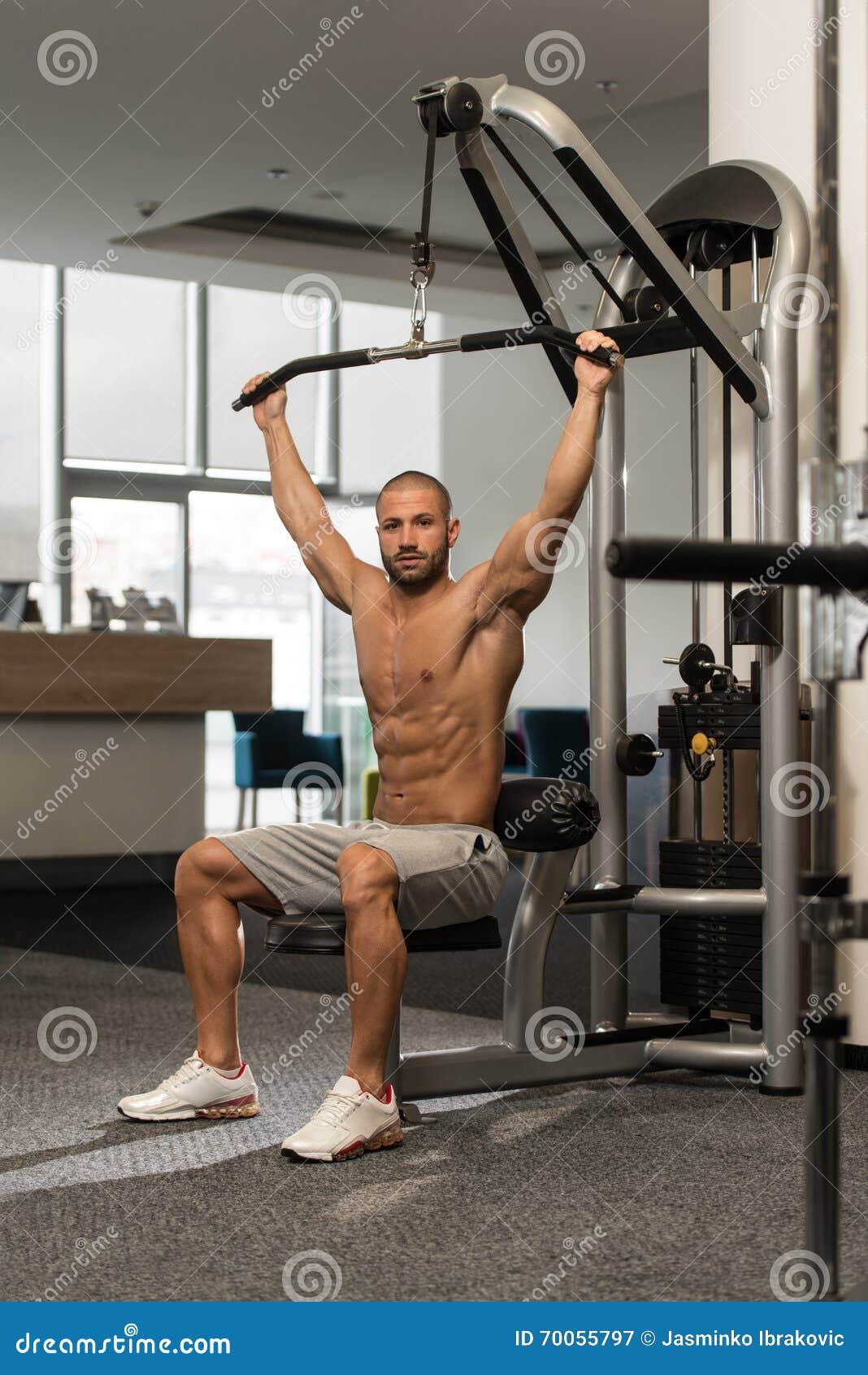 Bodybuilder Exercising Back on Machine Stock Image - Image of human ...