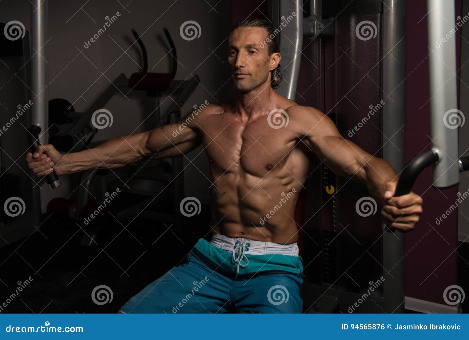 Bodybuilder Exercising Chest in Gym Stock Photo - Image of exercise ...