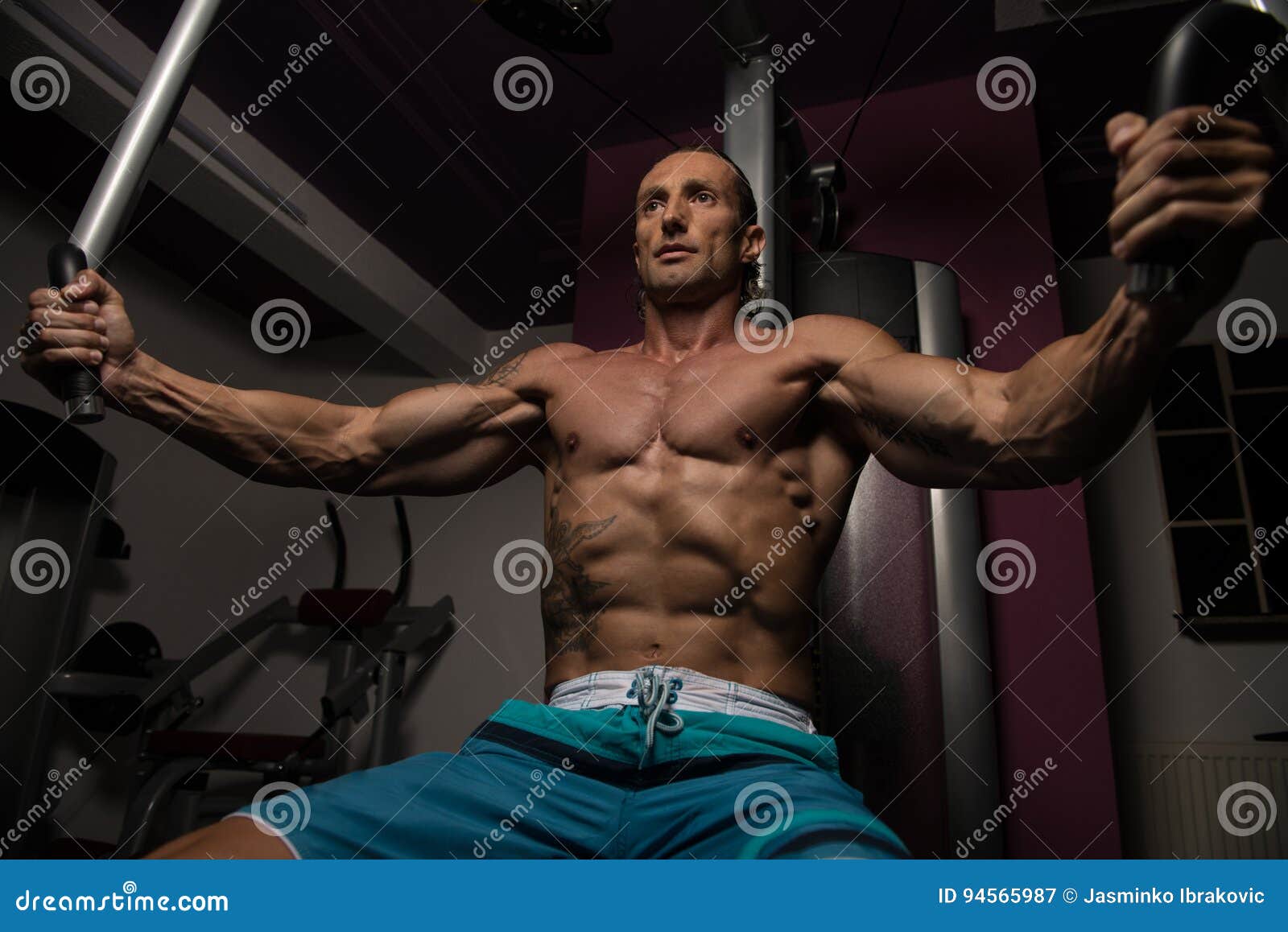 Bodybuilder Exercising Chest in Gym Stock Image - Image of flexing ...