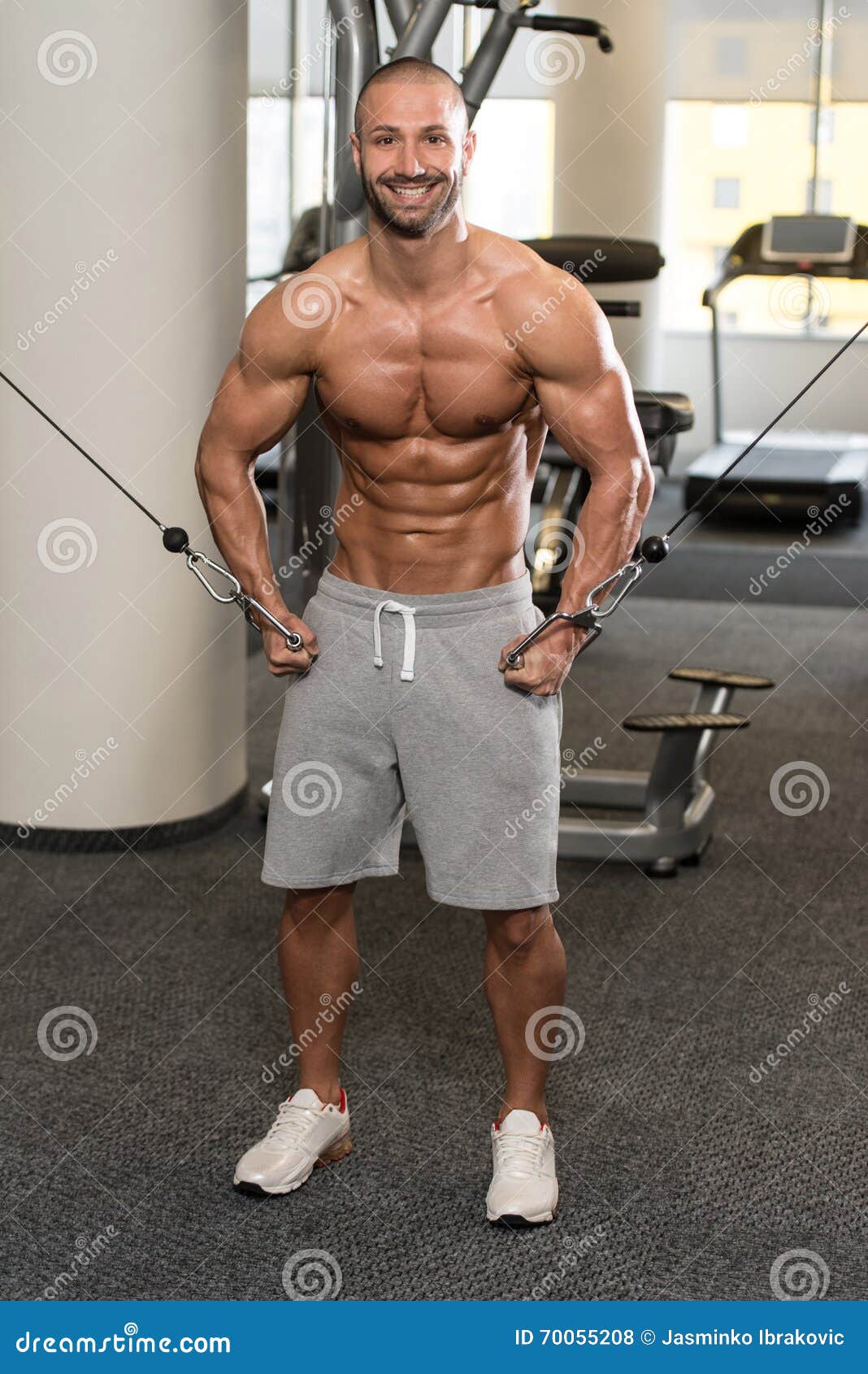 Bodybuilder Exercising Chest on Steel Cable Stock Photo - Image of ...