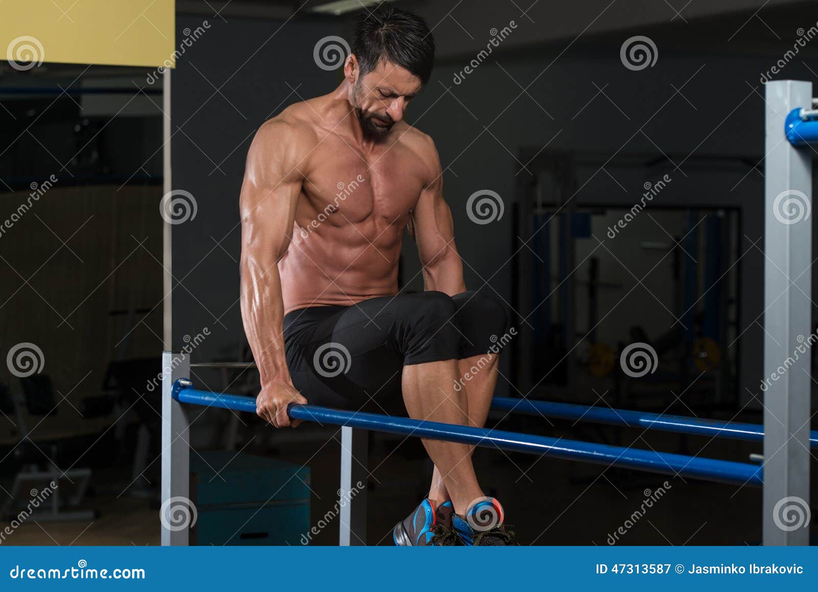 Bodybuilder Exercising on Parallel Bars Stock Image - Image of healthy ...