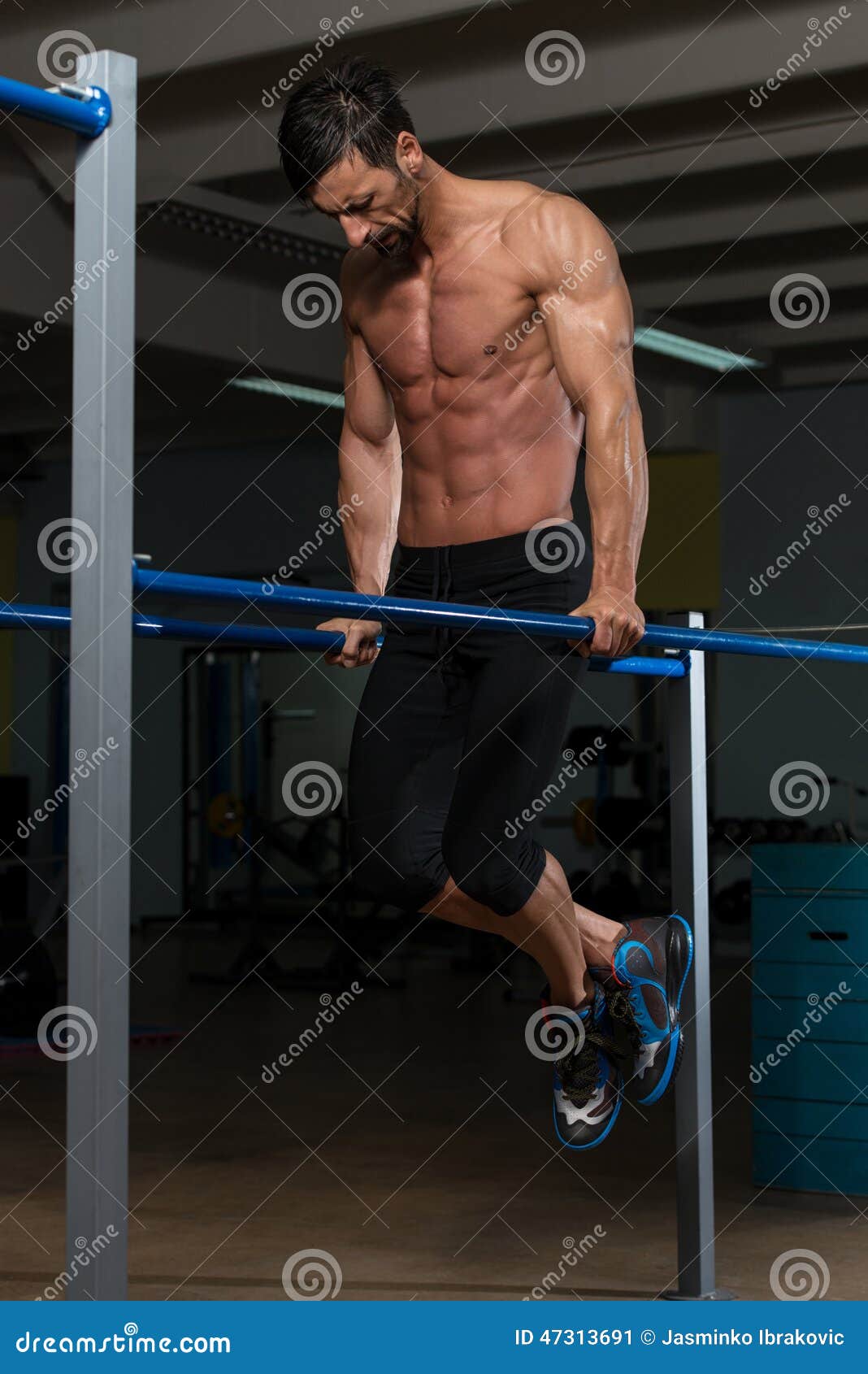 Bodybuilder Exercising on Parallel Bars Stock Image - Image of human ...