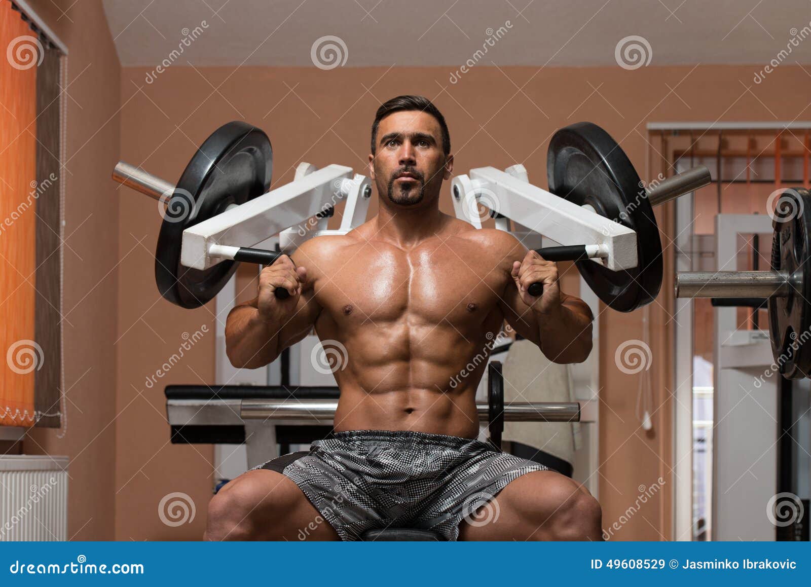 Bodybuilder Exercising Shoulders Stock Image - Image of building, latin ...