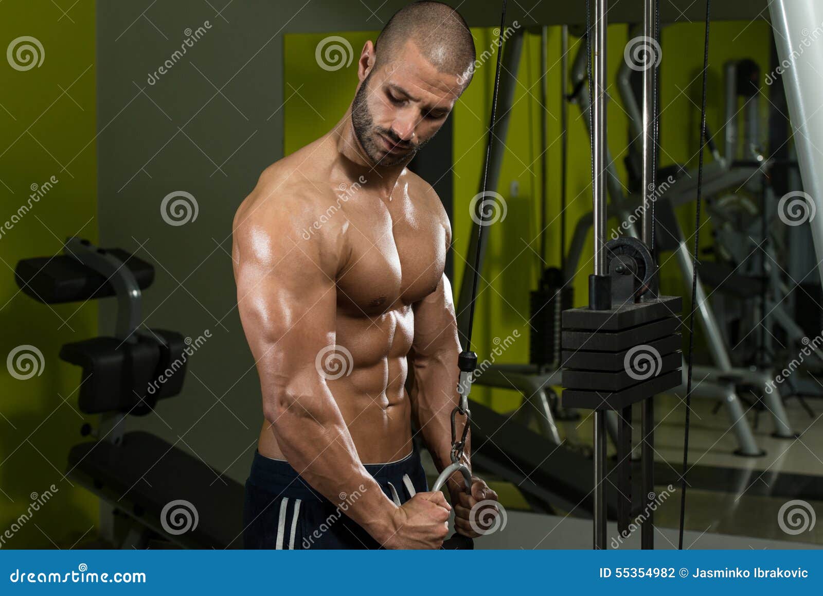 Bodybuilder Exercising Triceps Stock Photo - Image of lifestyle, build ...