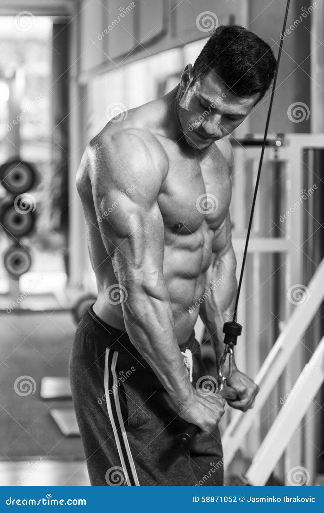 Bodybuilder Exercising Triceps Stock Photo - Image of building, mature ...