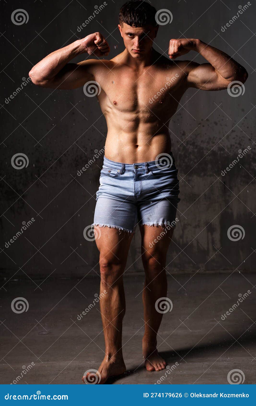 Athlete Bodybuilder Trains in the Studio in the Rain. Stock Photo ...