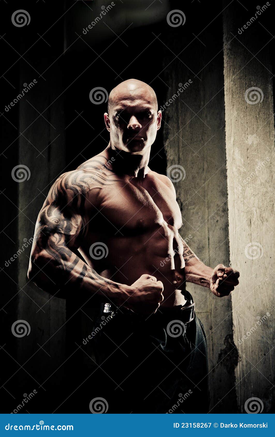 Bodybuilder Flexing Arms stock image. Image of masculine - 23158267