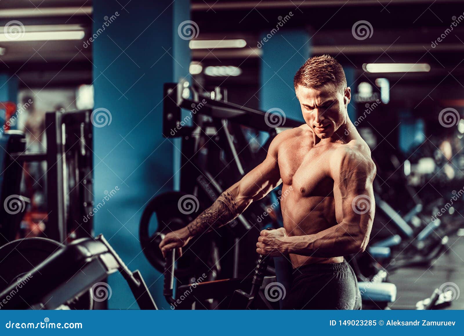 Bodybuilder Fort Faisant L'exercice Lourd Pour Le Dos Sur La Machine ...