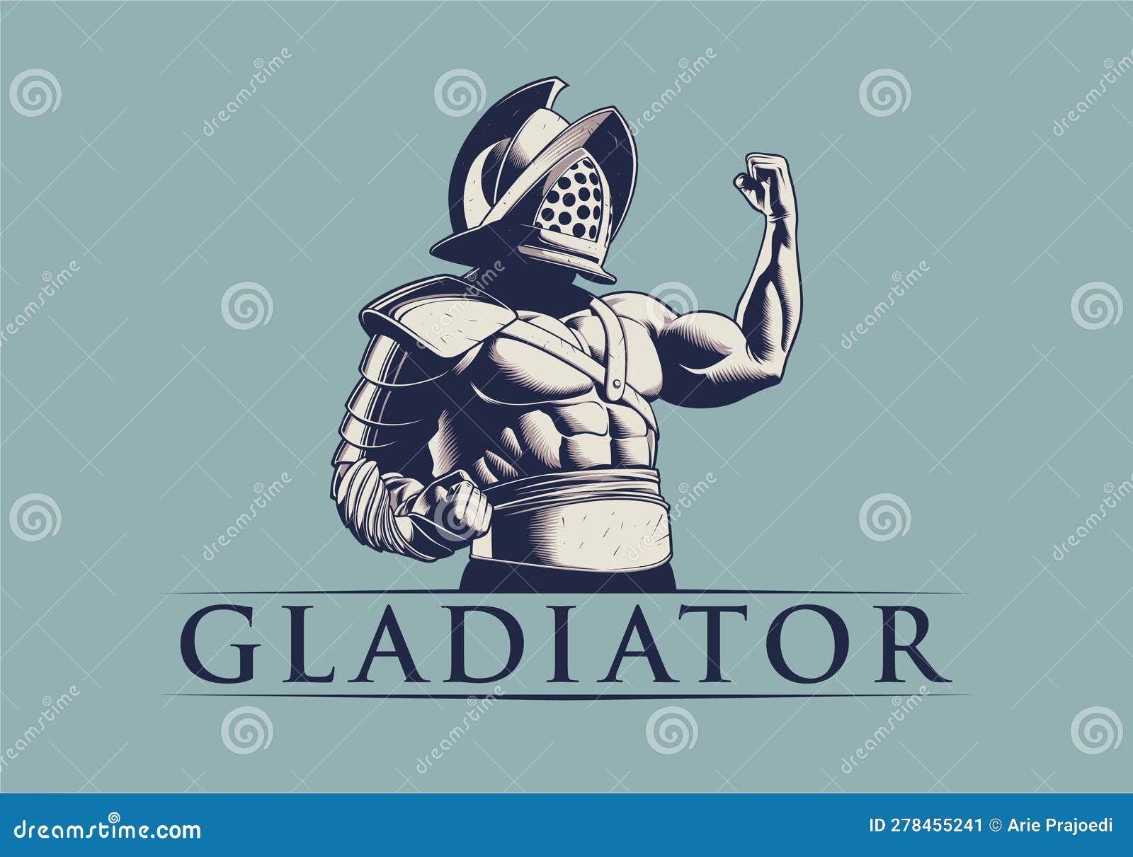 Bodybuilder In Gladiator Armor And Helmet Showing His Big Muscles ...