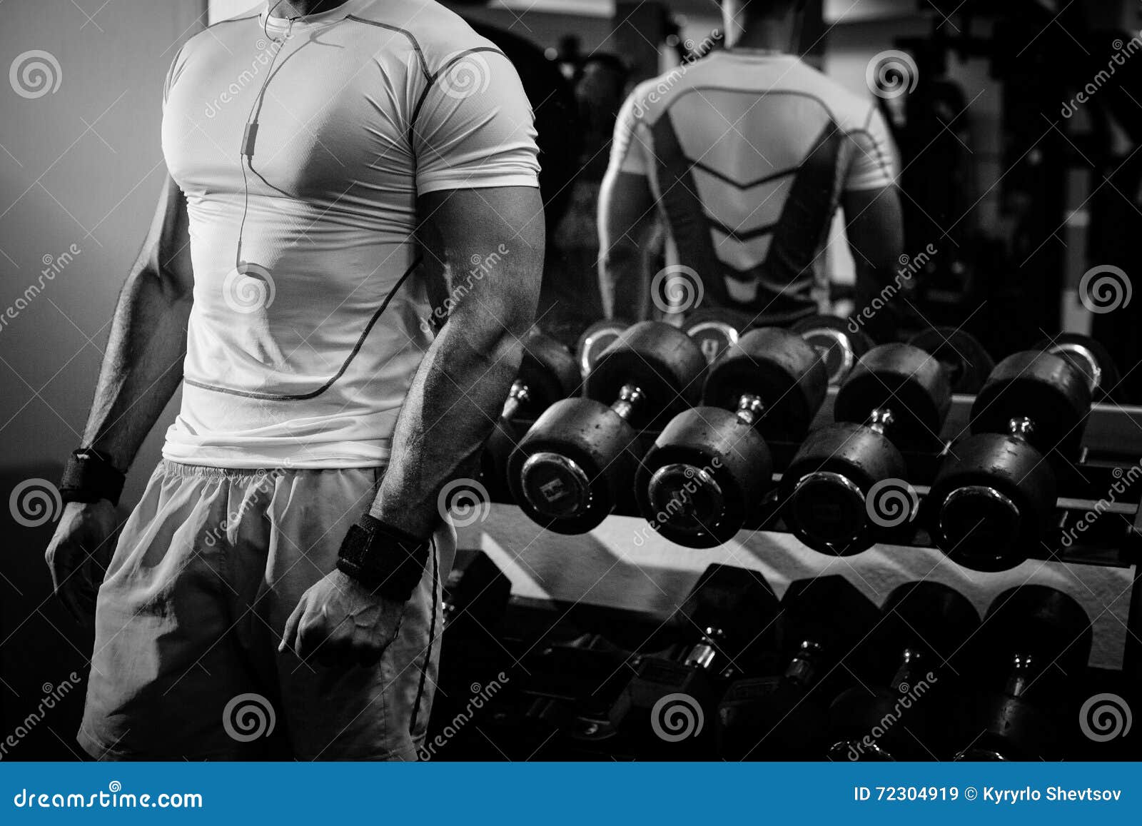 Bodybuilder Guy Close Up Black and White Stock Image - Image of push ...