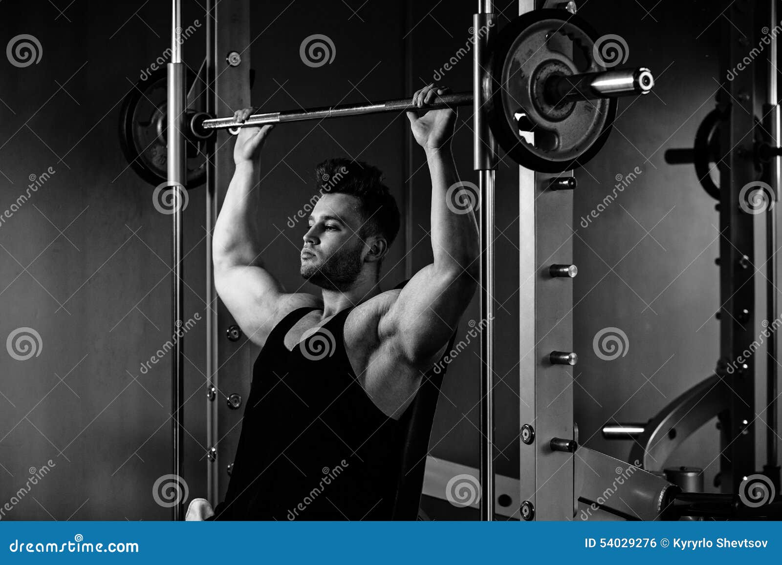 Bodybuilder Guy in Gym with Heavy Weights Monochrome Stock Photo ...