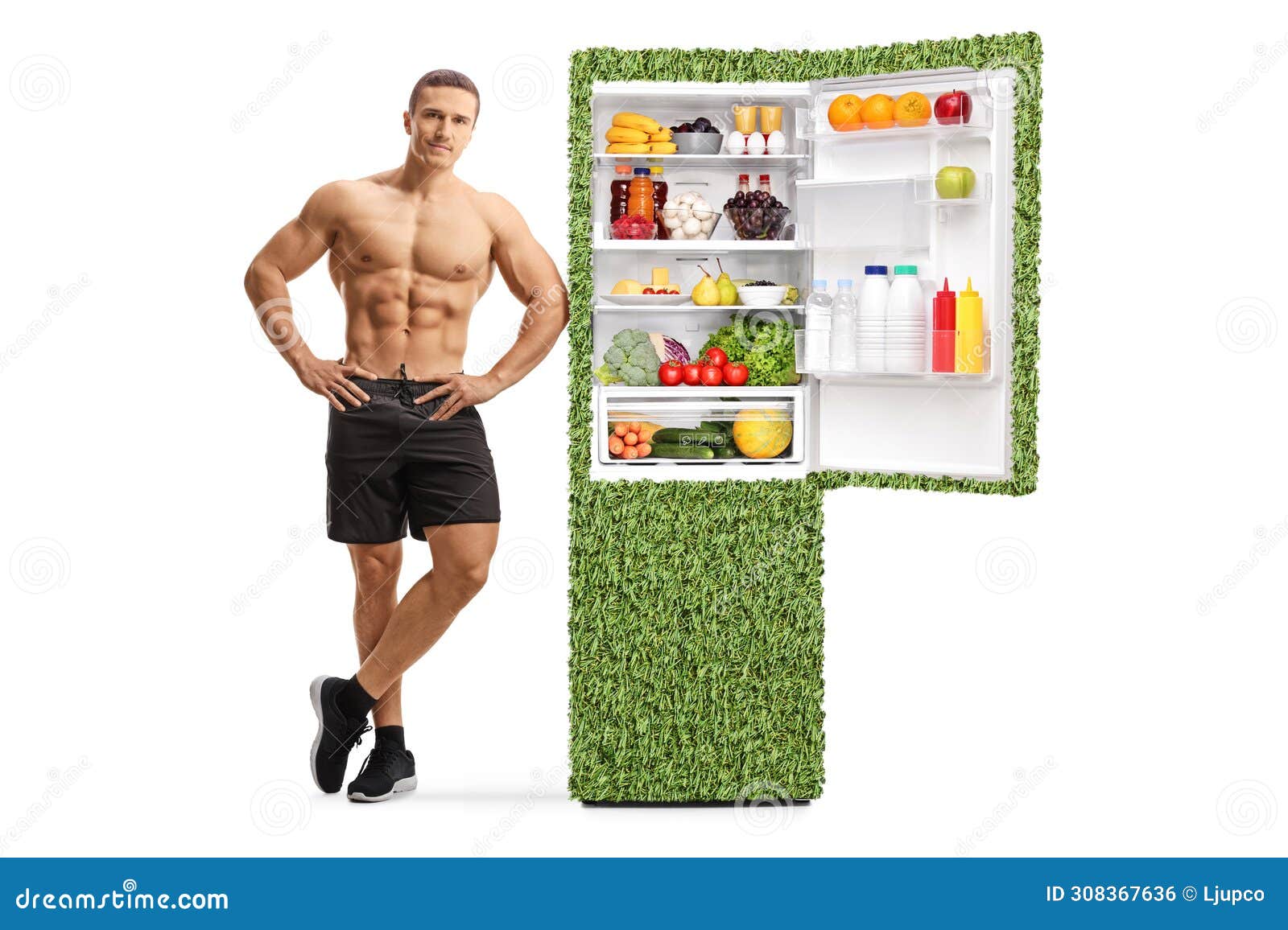 Bodybuilder Leaning on a Green Eco Friendly Fridge Stock Photo - Image ...