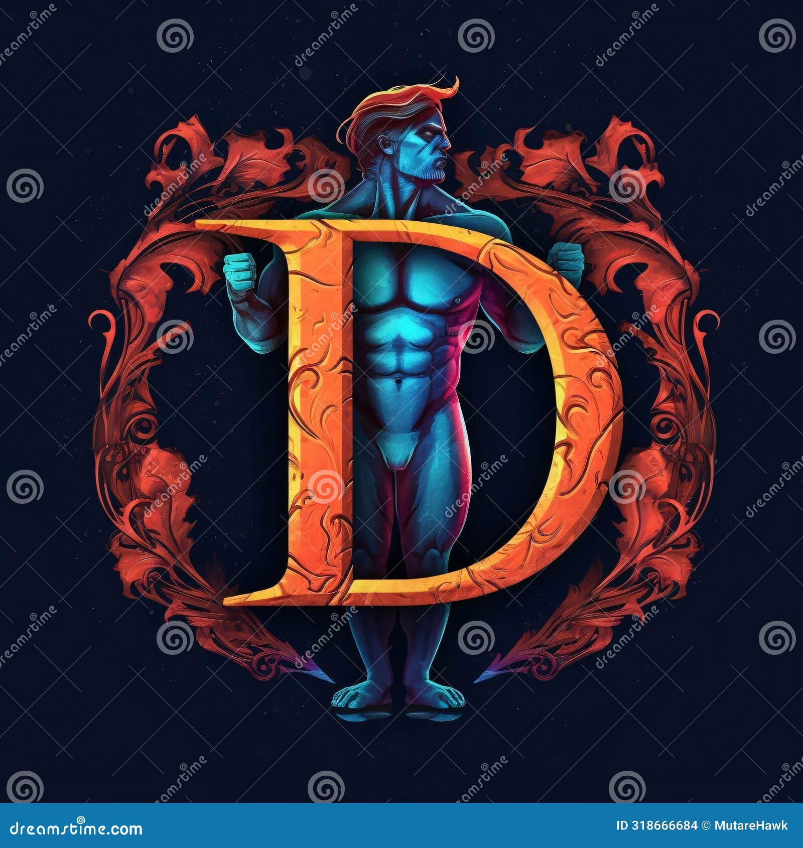 Bodybuilder with the Letter D in His Hand. 3D Rendering Stock ...