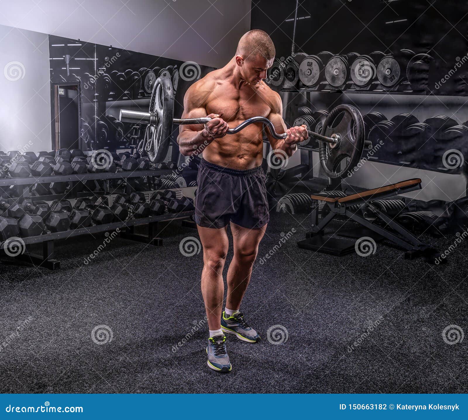 Bodybuilder Lifting Barbell Stock Photo - Image of exercising ...