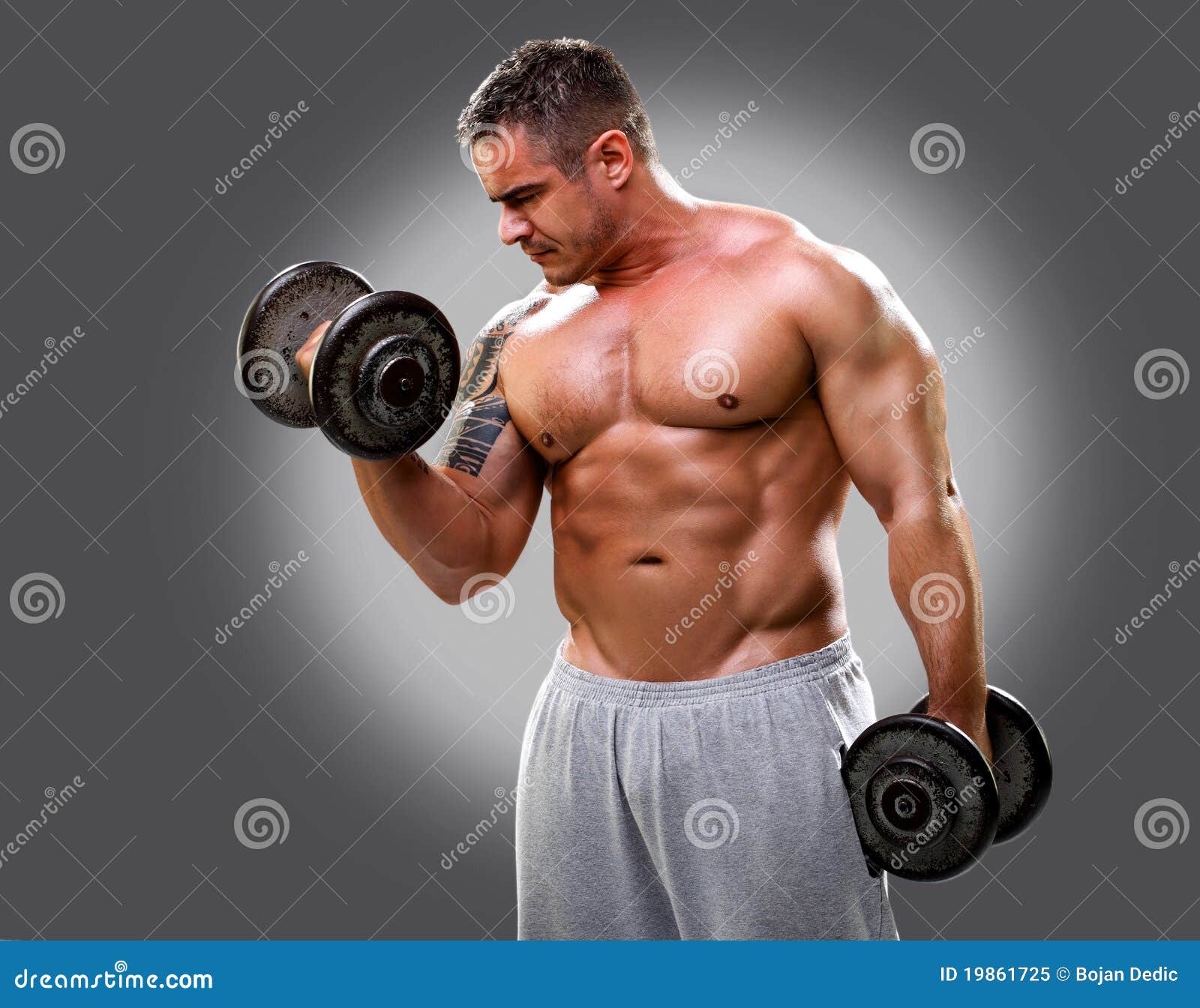 Bodybuilder Lifting Dumbbells, Closeup 2 Stock Image - Image of athlete ...