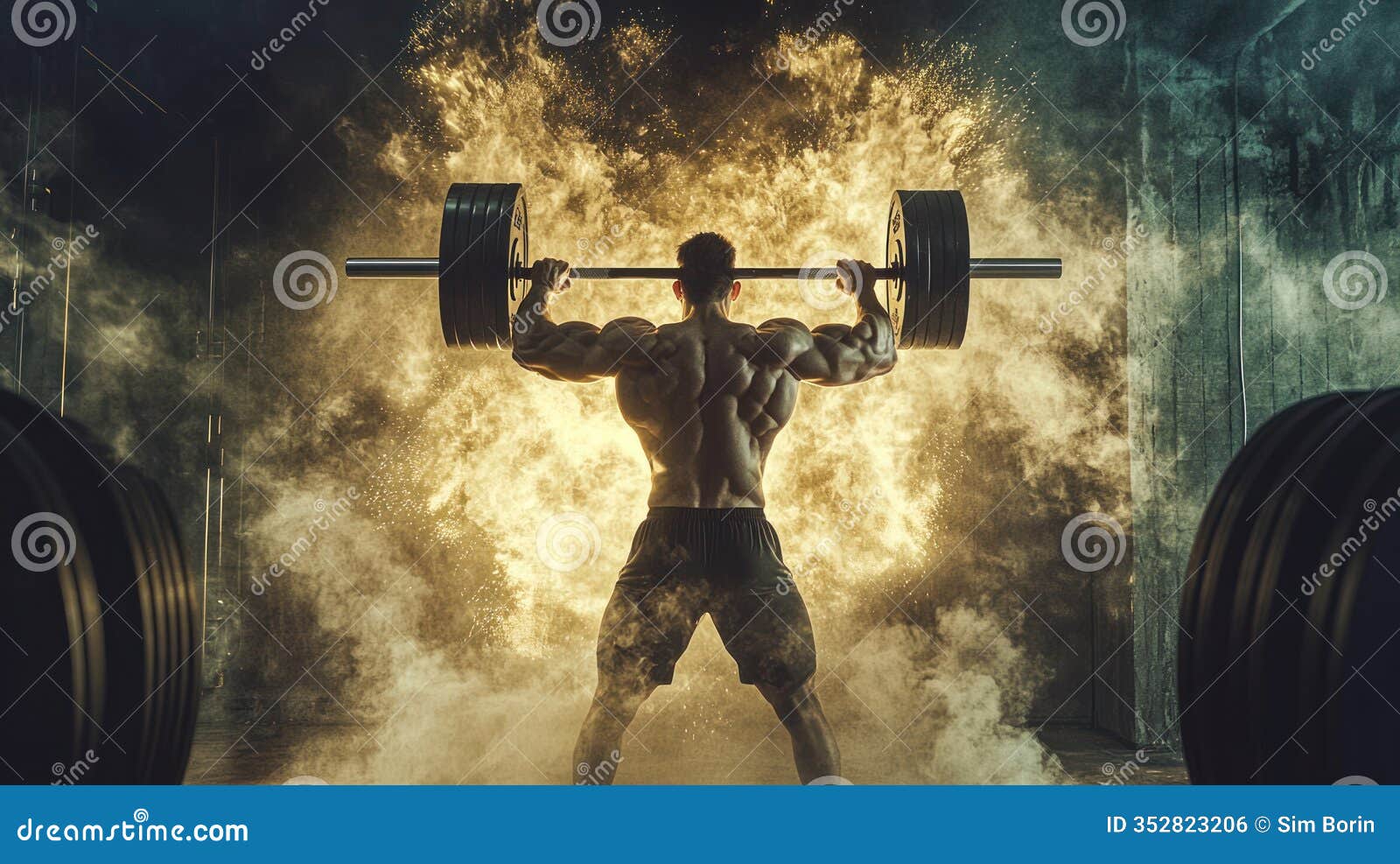 Bodybuilder Lifting Heavy Weights During Deadlift With Muscular ...