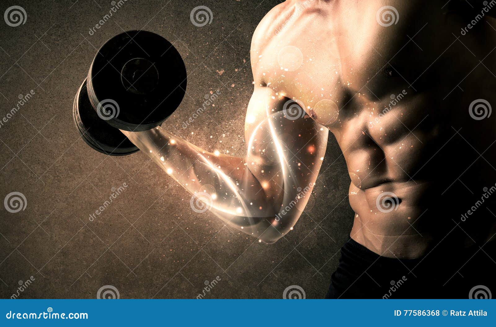 Bodybuilder Lifting Weight with Energetic White Lines Concept Stock ...