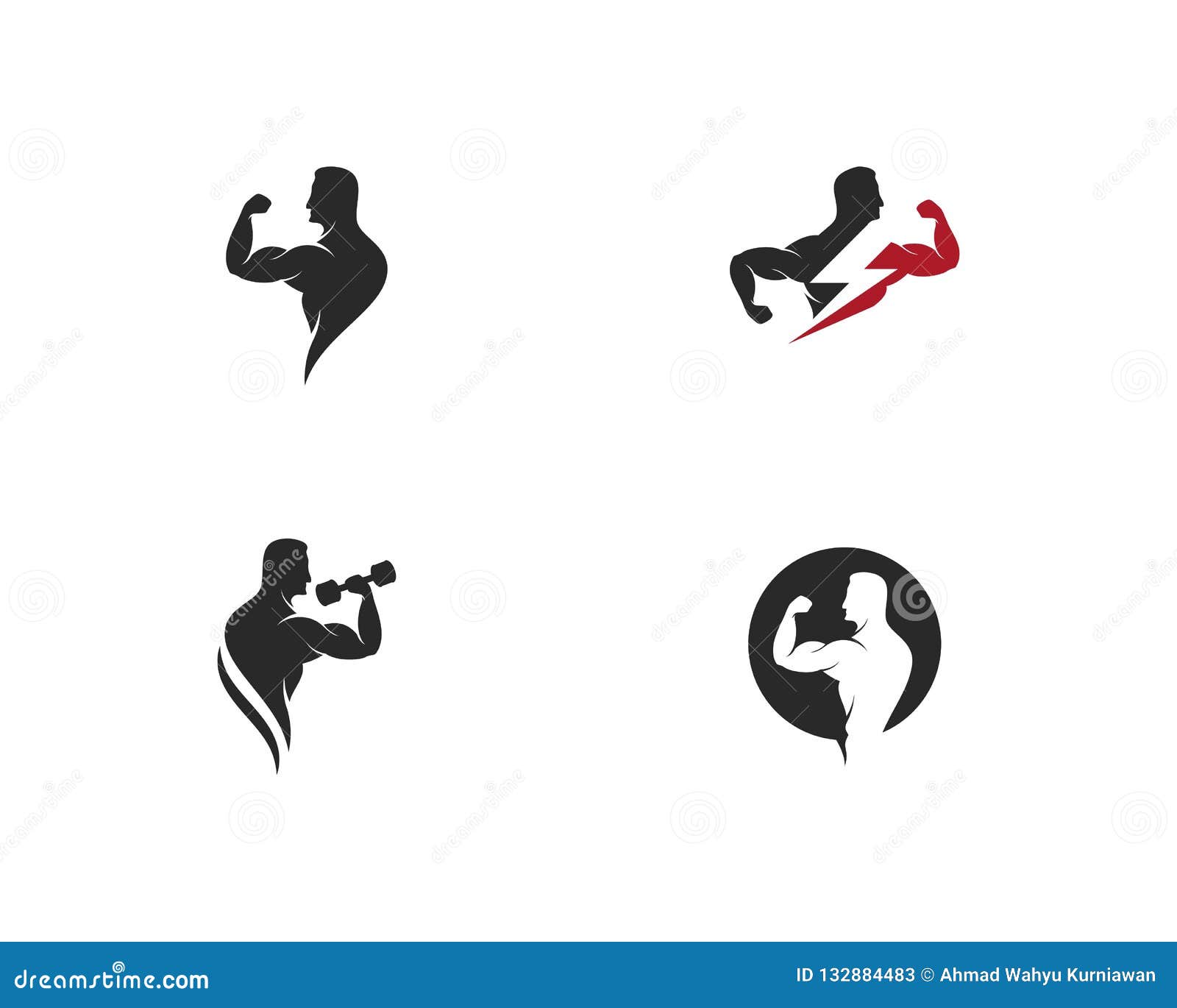 Bodybuilder Man Logo Or Badge Vector Illustration, Male Bodybuilding ...