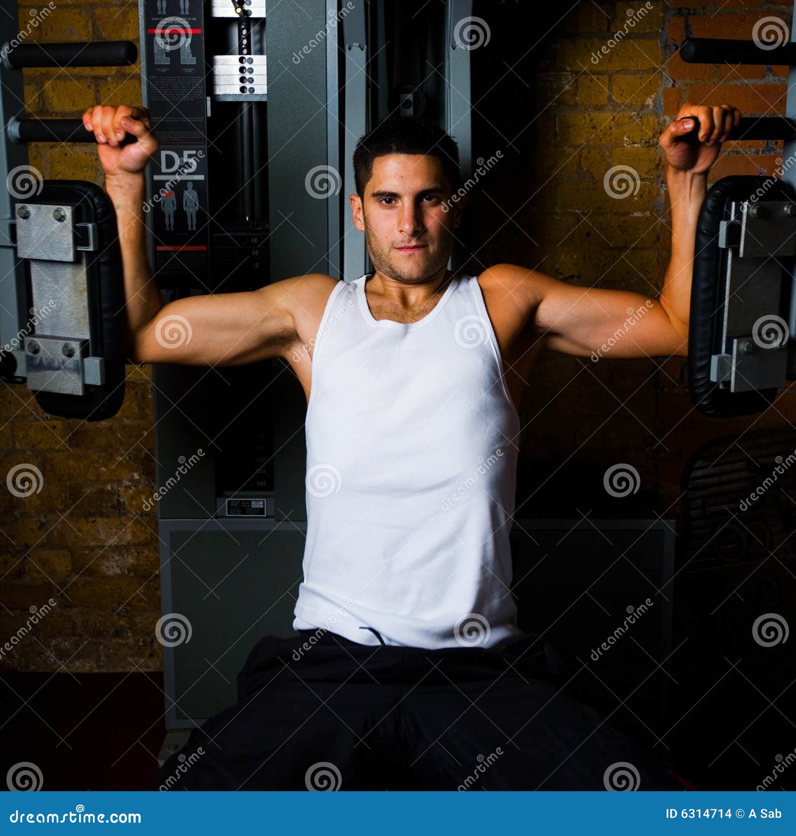 Bodybuilder Male Training on Pec Flyes Stock Photo - Image of biceps ...