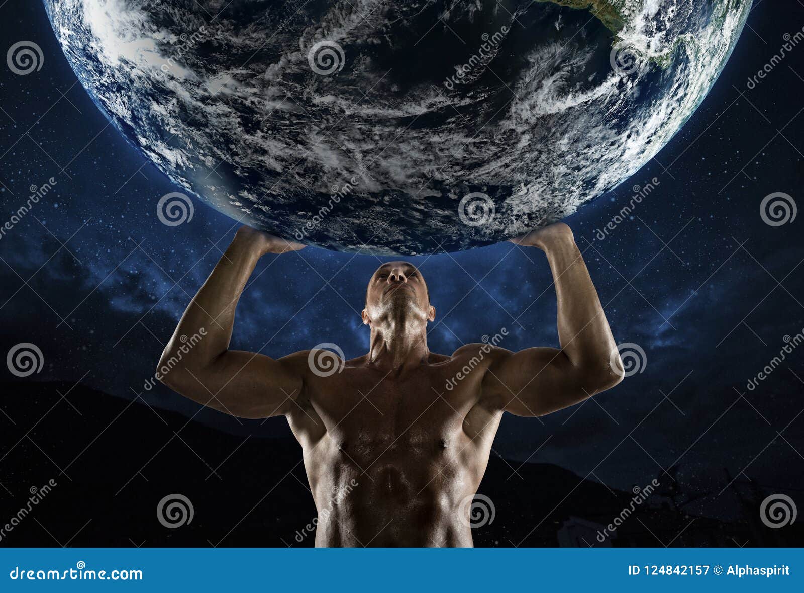 Bodybuilder Man that Holds the World with His Strength Stock Image ...