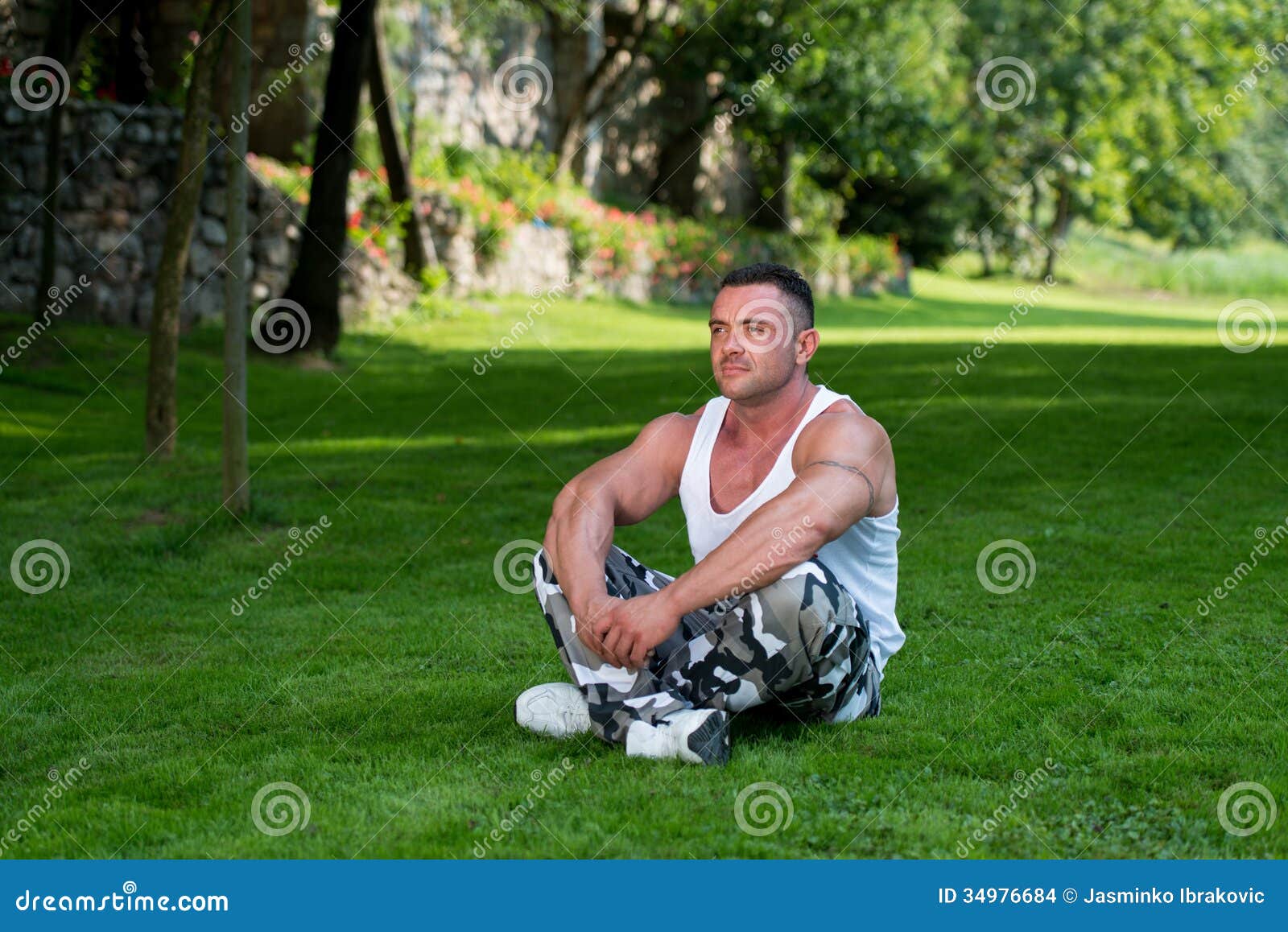 Bodybuilder Meditating stock photo. Image of human, enjoyment - 34976684