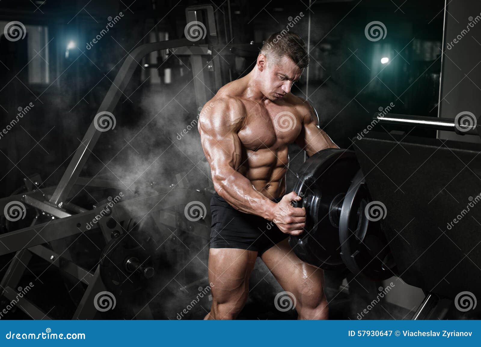 Bodybuilder Muscle Athlete Training with Weight in Gym Stock Image ...
