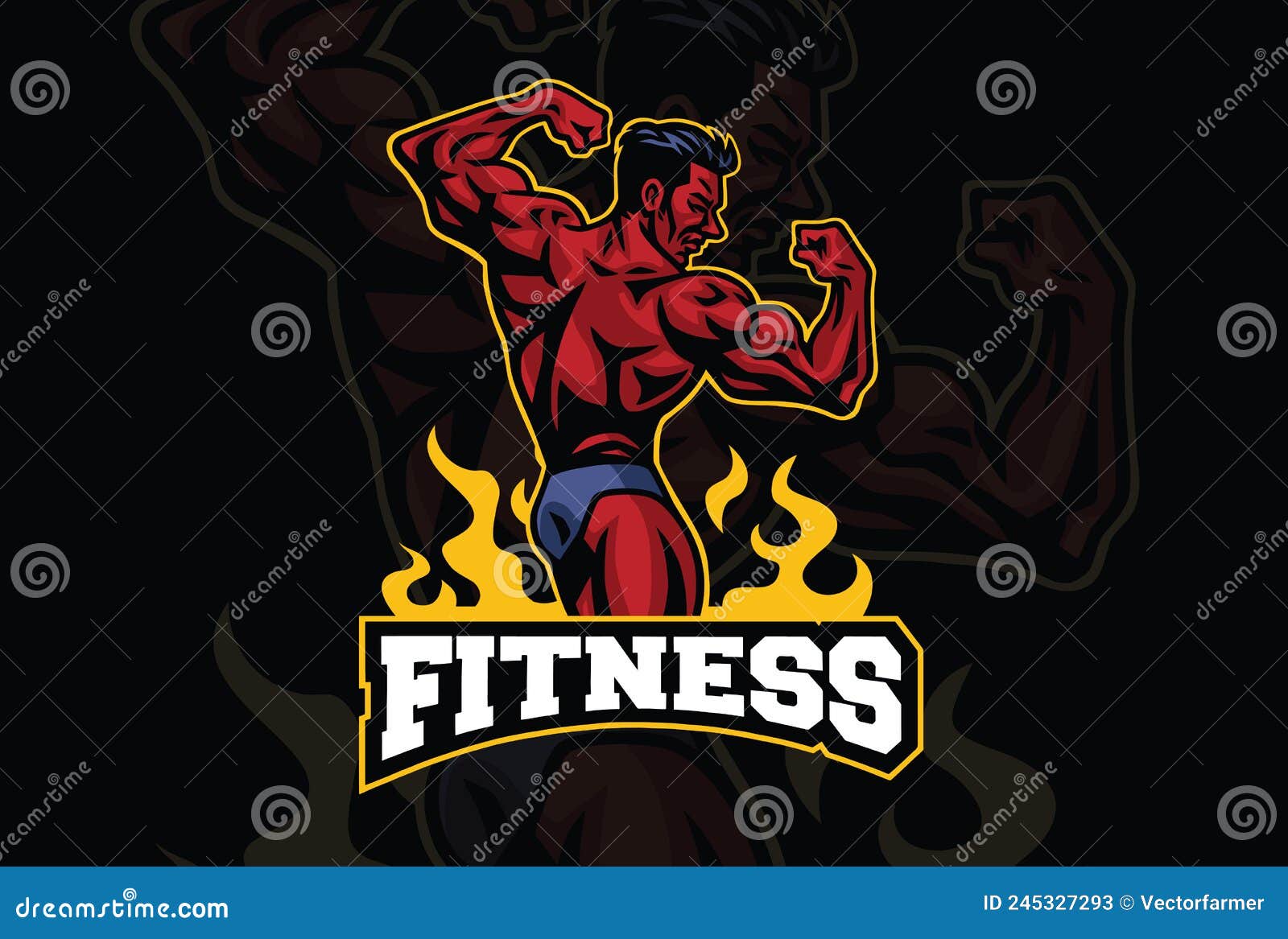 Bodybuilder Muscle Logo Design Mascot Sport Athlete Posing Premium