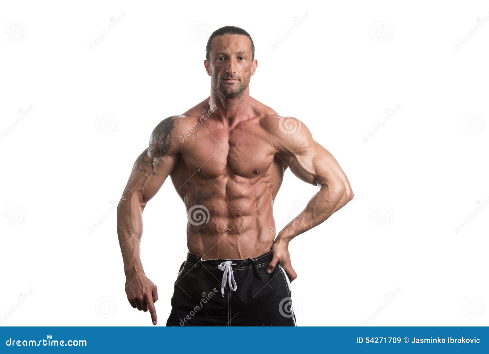 Bodybuilder Musculaire Guy Posing Over White Background Image stock ...